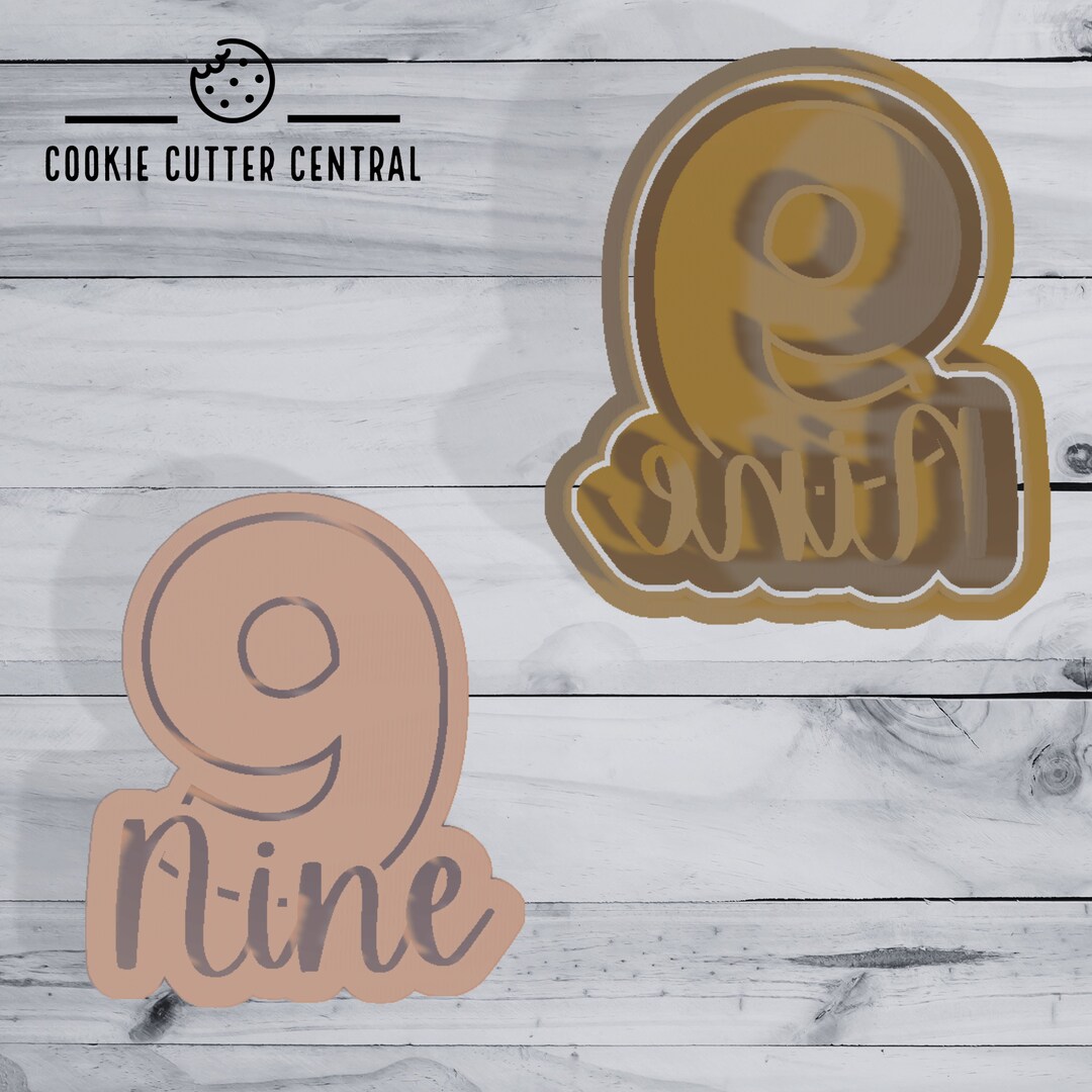 Number 9 With Cursive Number Text Cookie Cutter and Embosser - Etsy