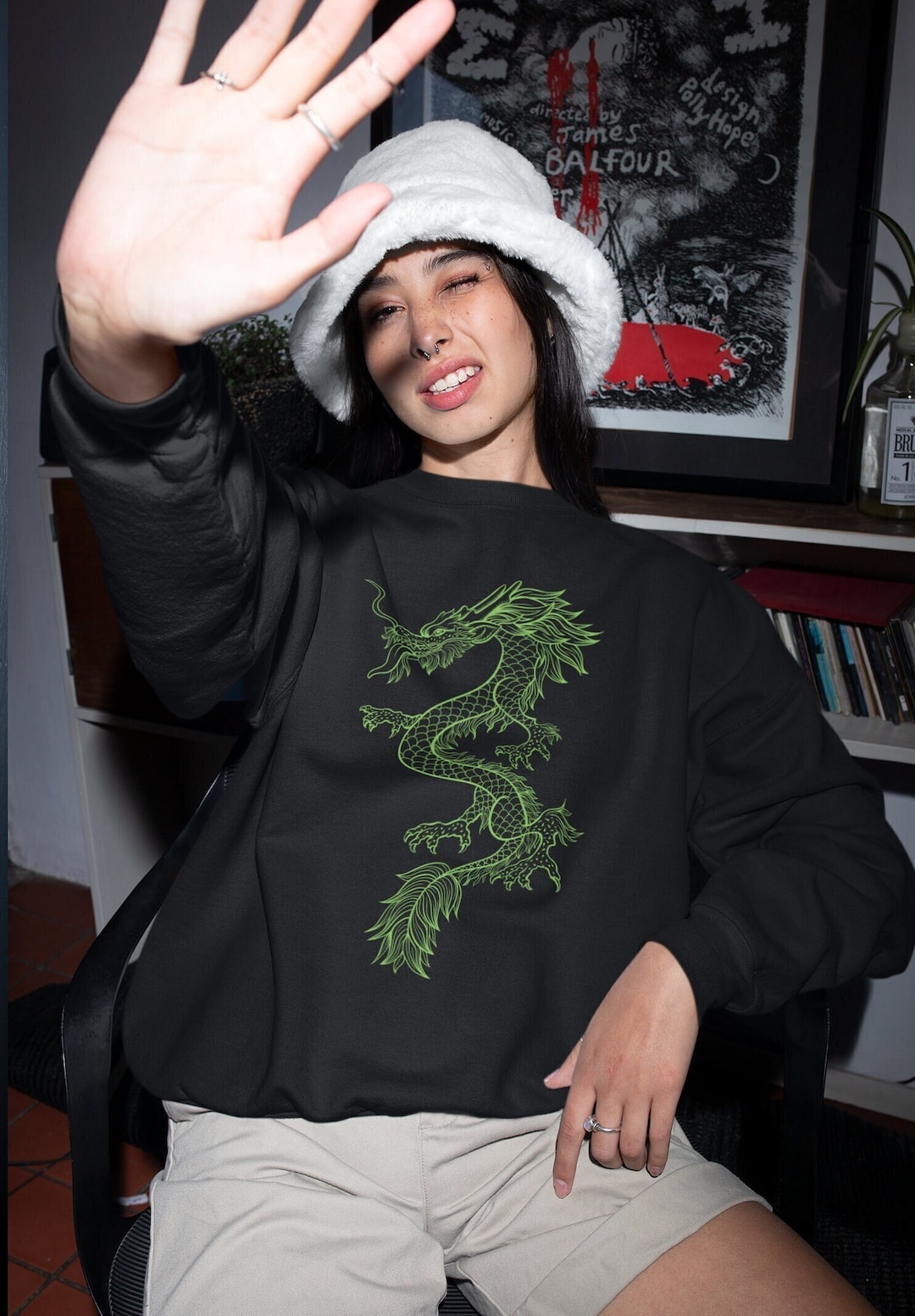 Chinese Dragon Sweater, Retro Chinese Dragon Jumper, Aesthetic Sweater ...