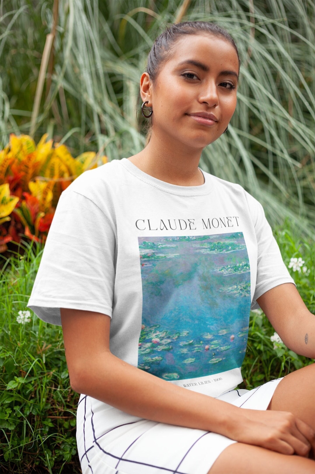 Claude Monet Tshirt, Water Lilies Blue Minimalistic Print, Pop Art ...