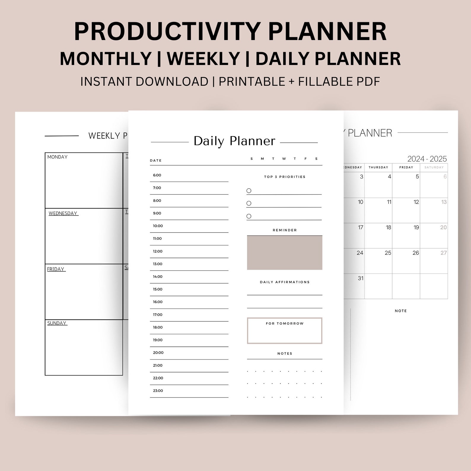 PRODUCTIVITY PLANNER Printable Template,monthly,weekly,daily Planner to ...