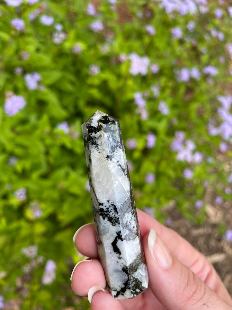 Moonstone Tower Points Moonstone Crystal Obelisk Black & White Small ...