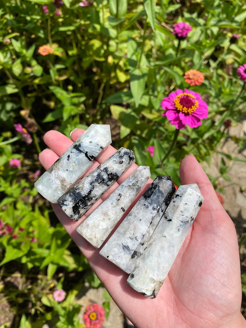 Moonstone Tower Points Moonstone Crystal Obelisk Black & White Small ...