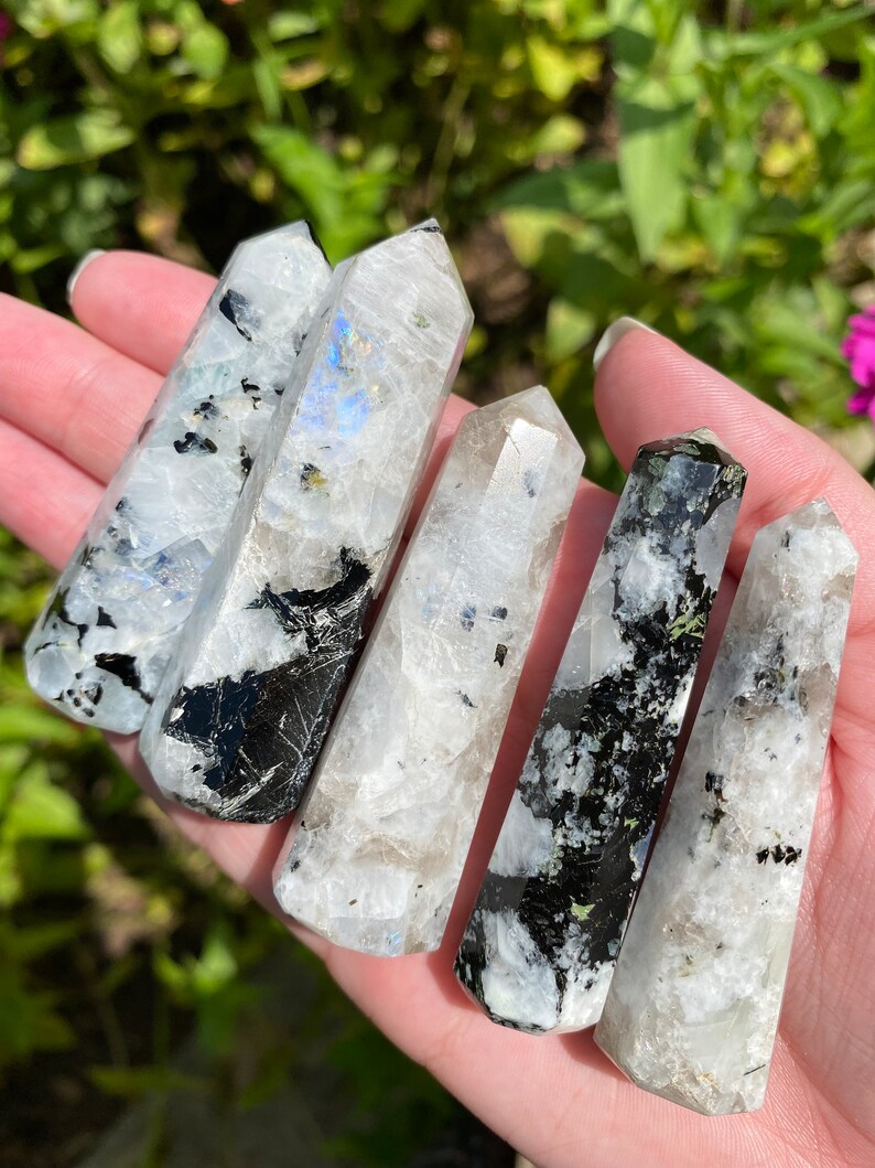 Moonstone Tower Points Moonstone Crystal Obelisk Black & White Small ...