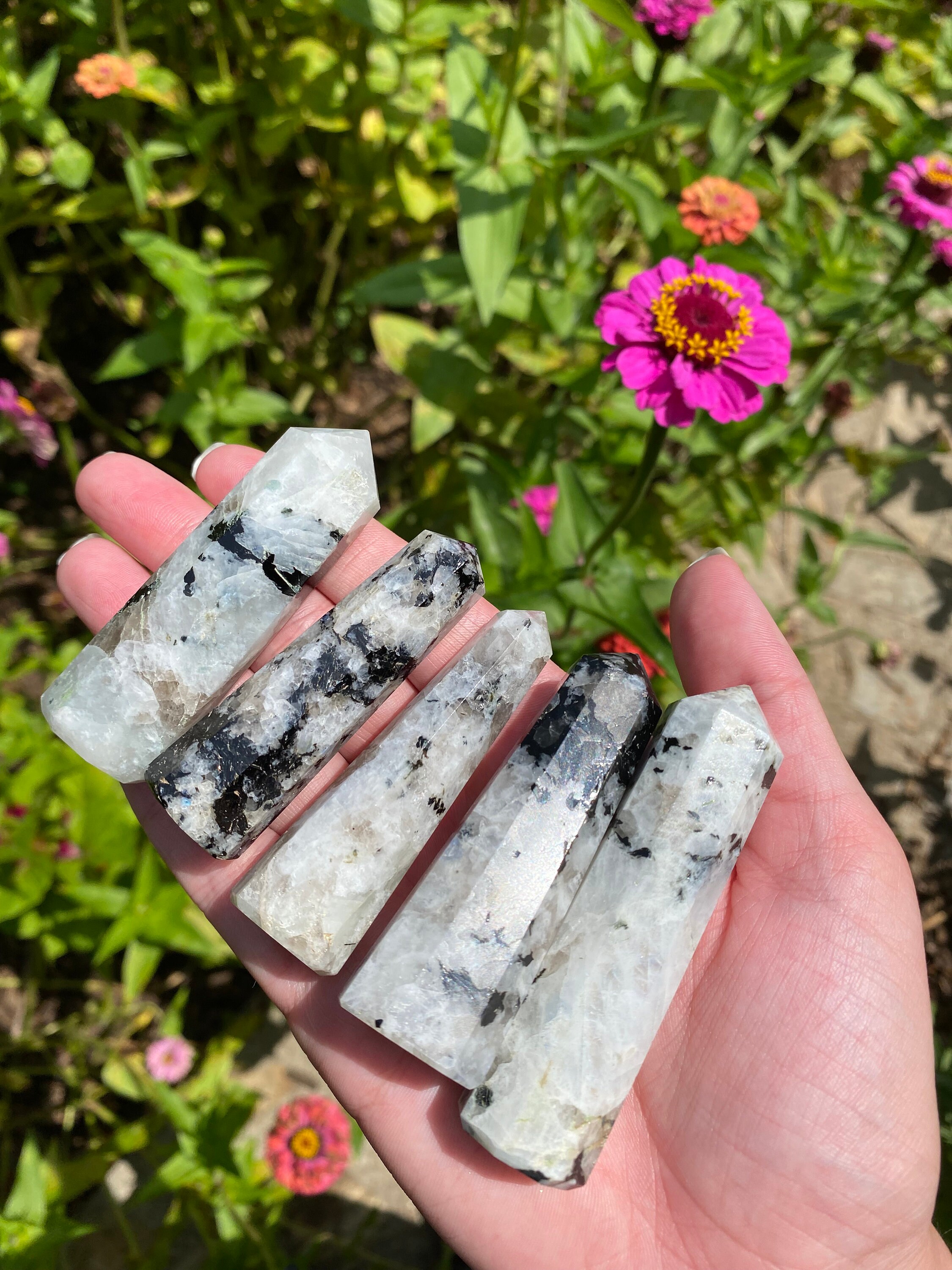 Moonstone Tower Points Moonstone Crystal Obelisk Black & White Small ...