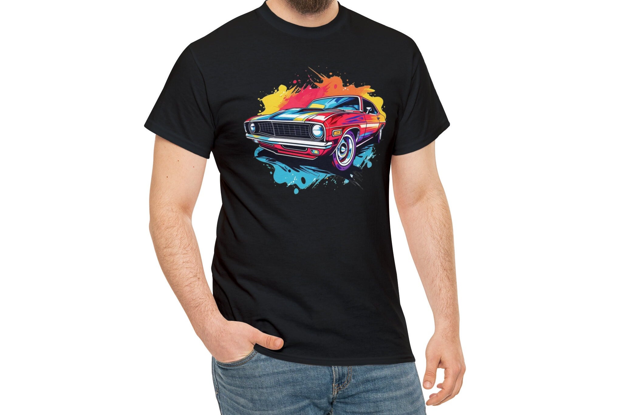 Vintage Muscle Car T-shirt Classic Car Graphic Design, Cotton, Hand-printed, Perfect for Car ...