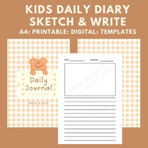 Kids Daily Diary | Cute Picture Journal | Kawaii Teddy Bear | Printable ...