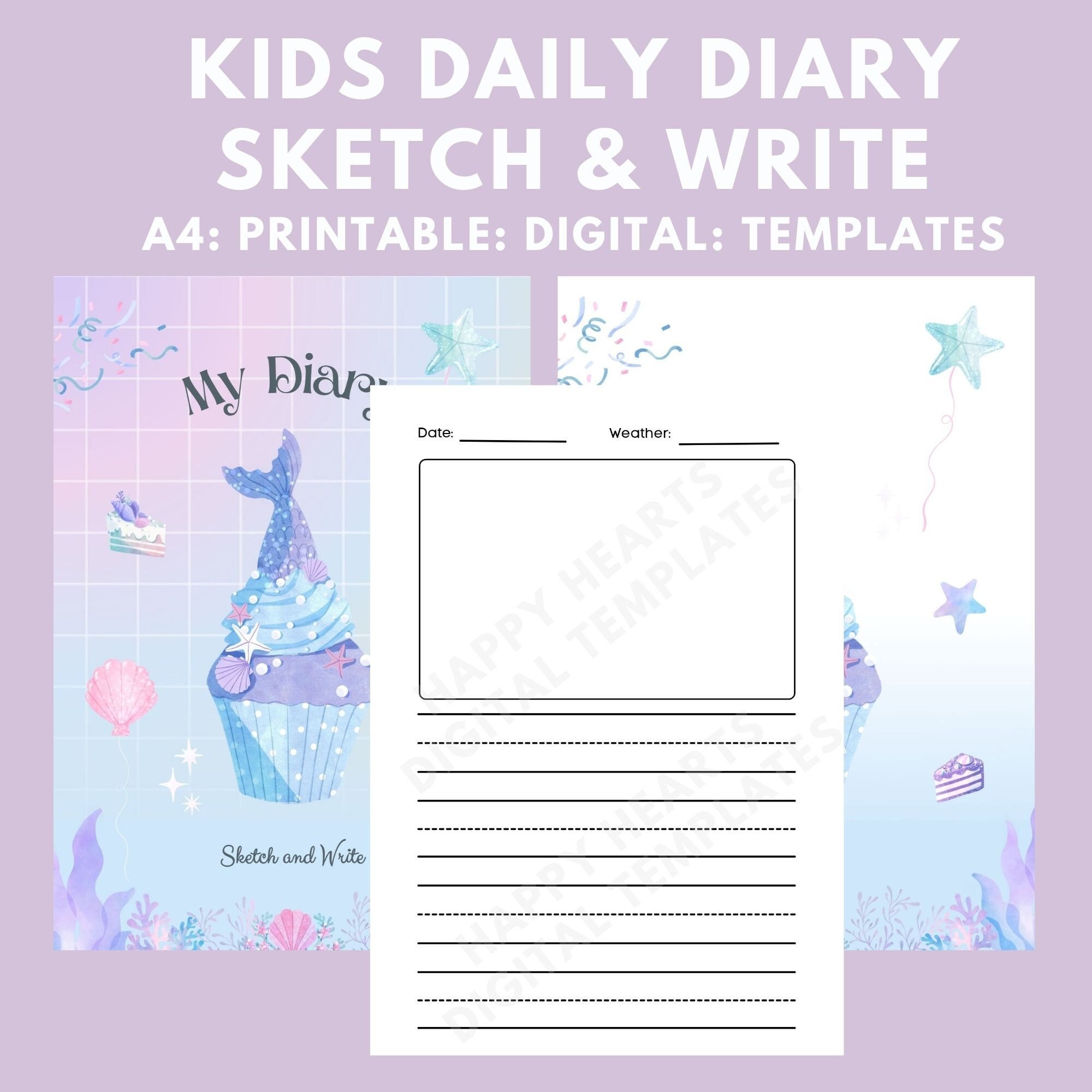 Kids Daily Diary | Cute Picture Journal | Mermaid | Printable Digital ...