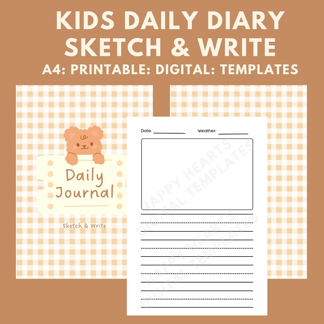 Kids Daily Diary | Cute Picture Journal | Kawaii Teddy Bear | Printable ...