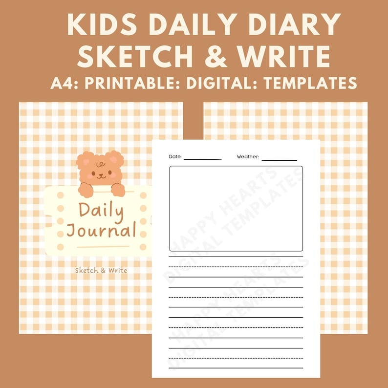 Kids Daily Diary | Cute Picture Journal | Kawaii Teddy Bear | Printable ...