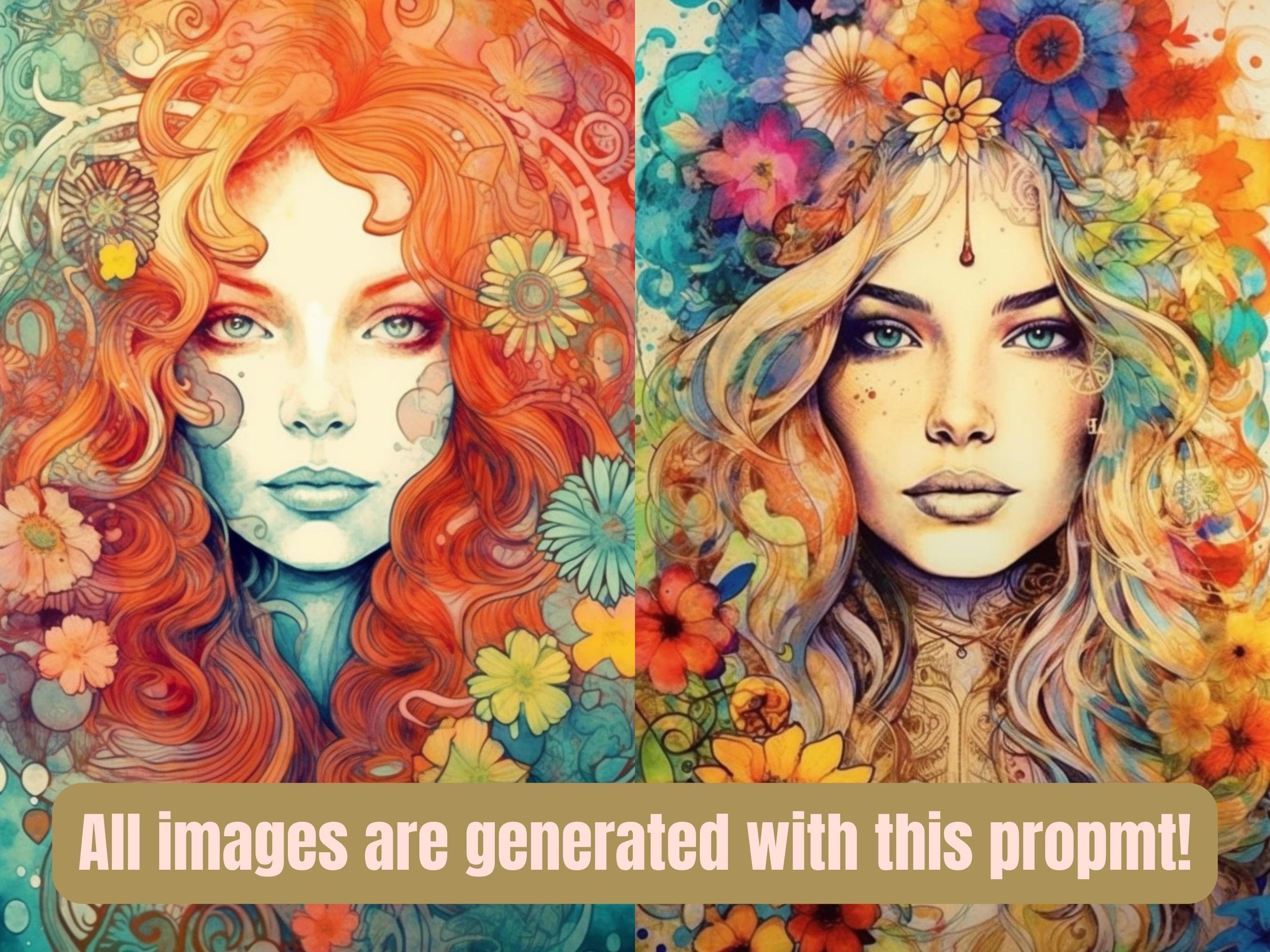 Midjourney Prompt beautiful Hippie Woman Portrait Poster Prompt AI Art ...