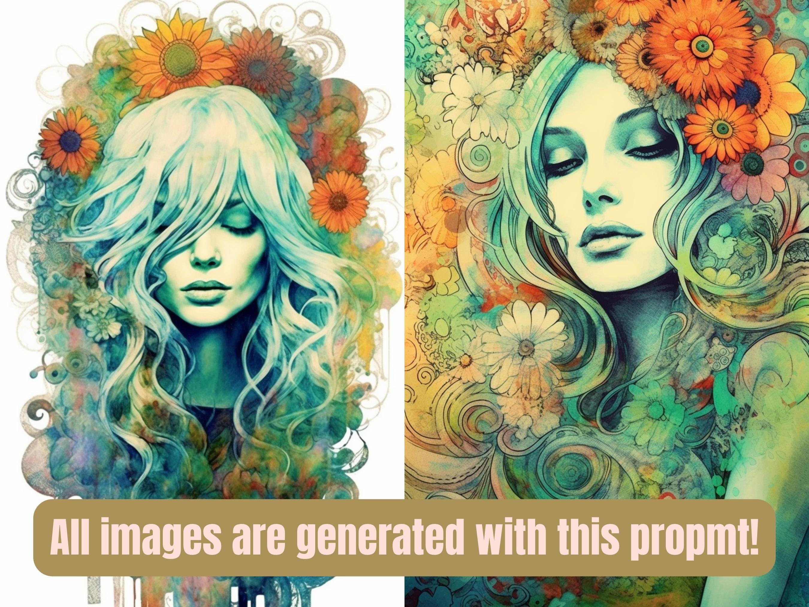 Midjourney Prompt beautiful Hippie Woman Portrait Poster Prompt AI Art ...