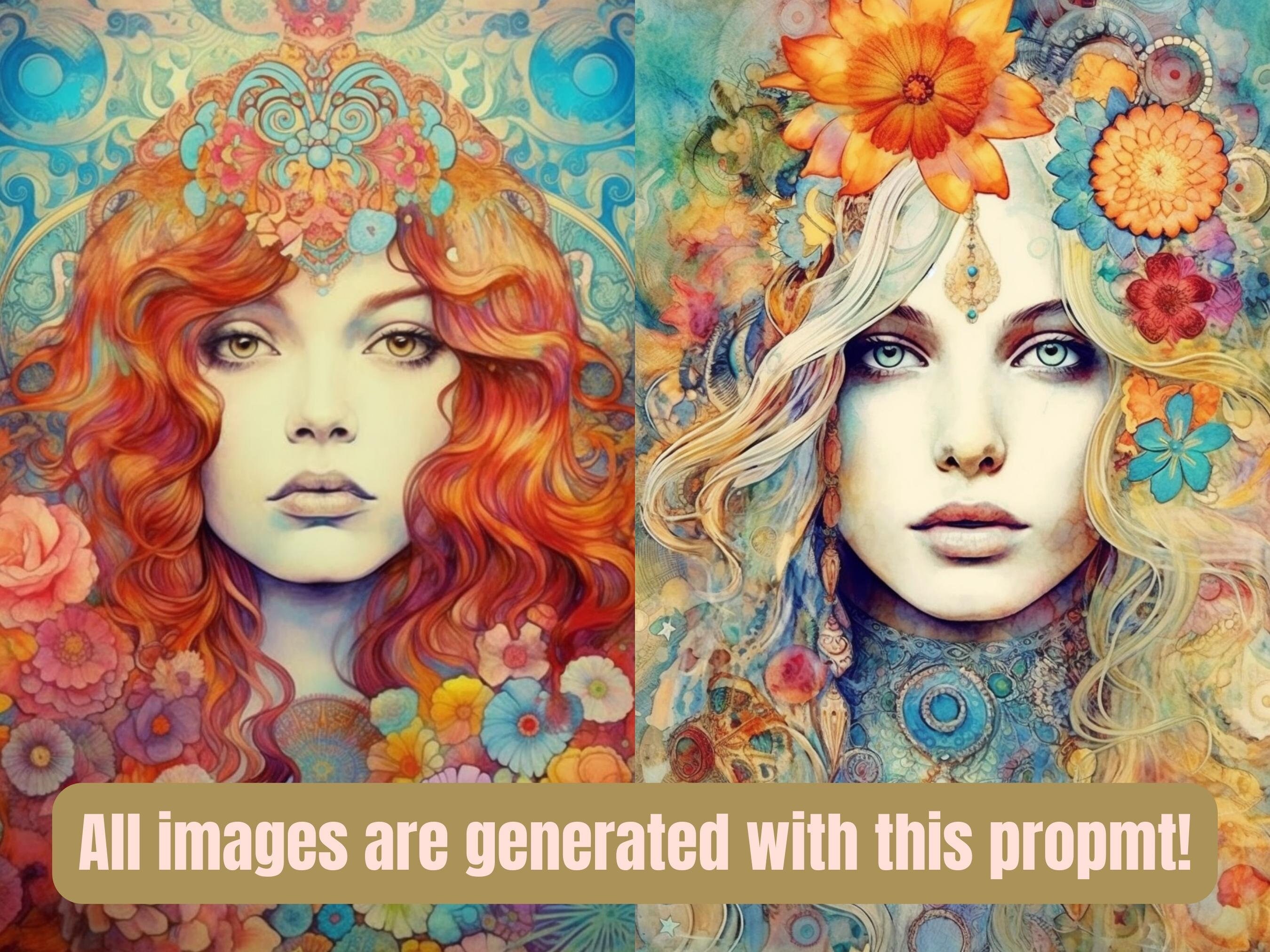 Midjourney Prompt beautiful Hippie Woman Portrait Poster Prompt AI Art ...