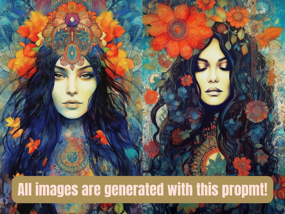 Midjourney Prompt beautiful Hippie Woman Portrait Poster Prompt AI Art ...