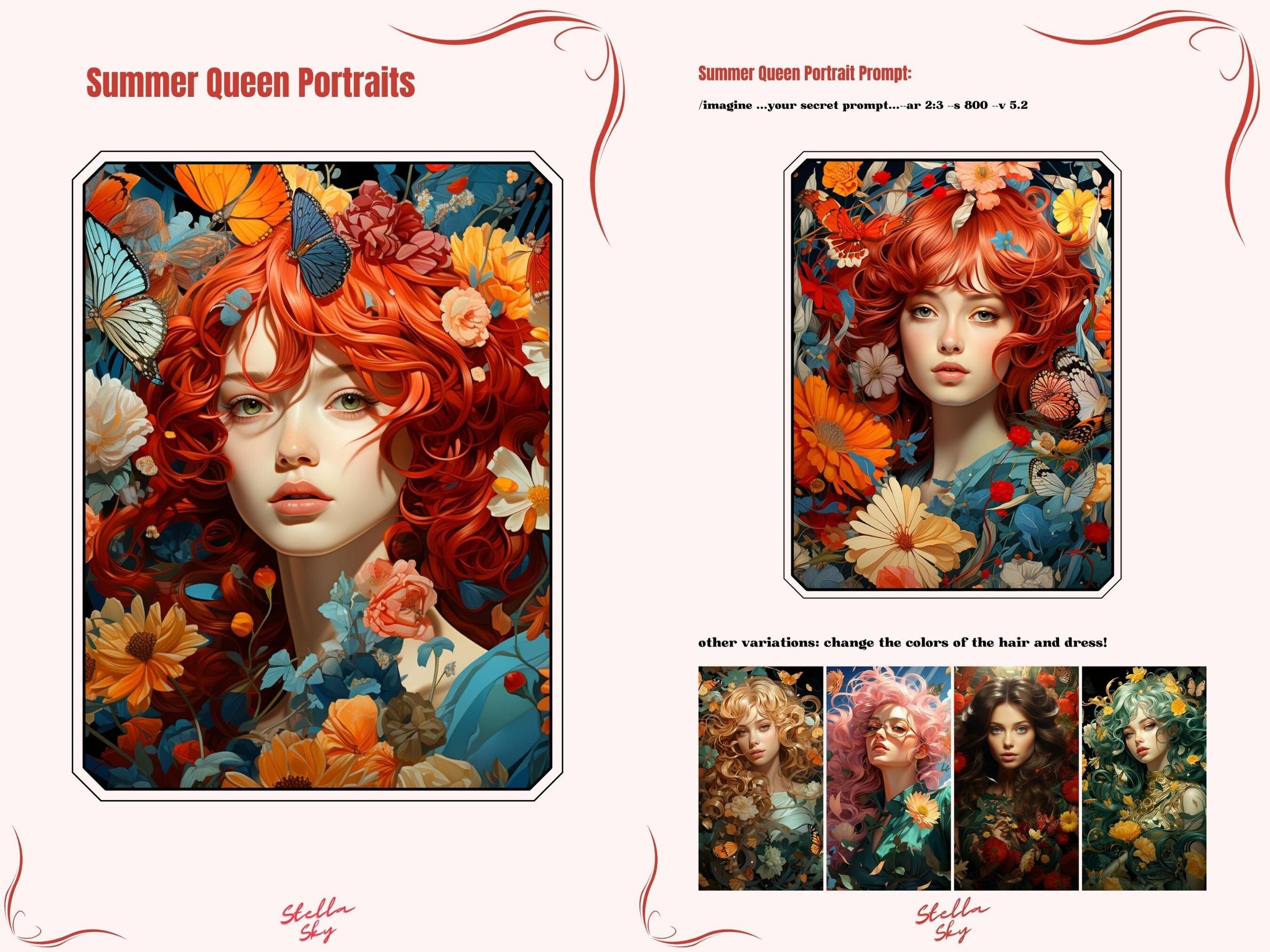Midjourney Prompt "summer Queen Portraits" | Women's Portrait Poster ...