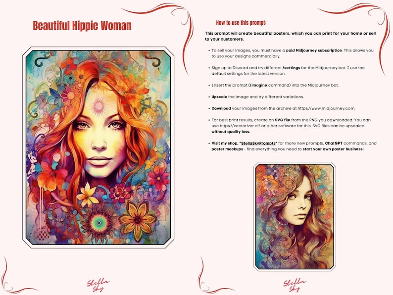 Midjourney Prompt "beautiful Hippie Woman" | Portrait Poster Prompt ...