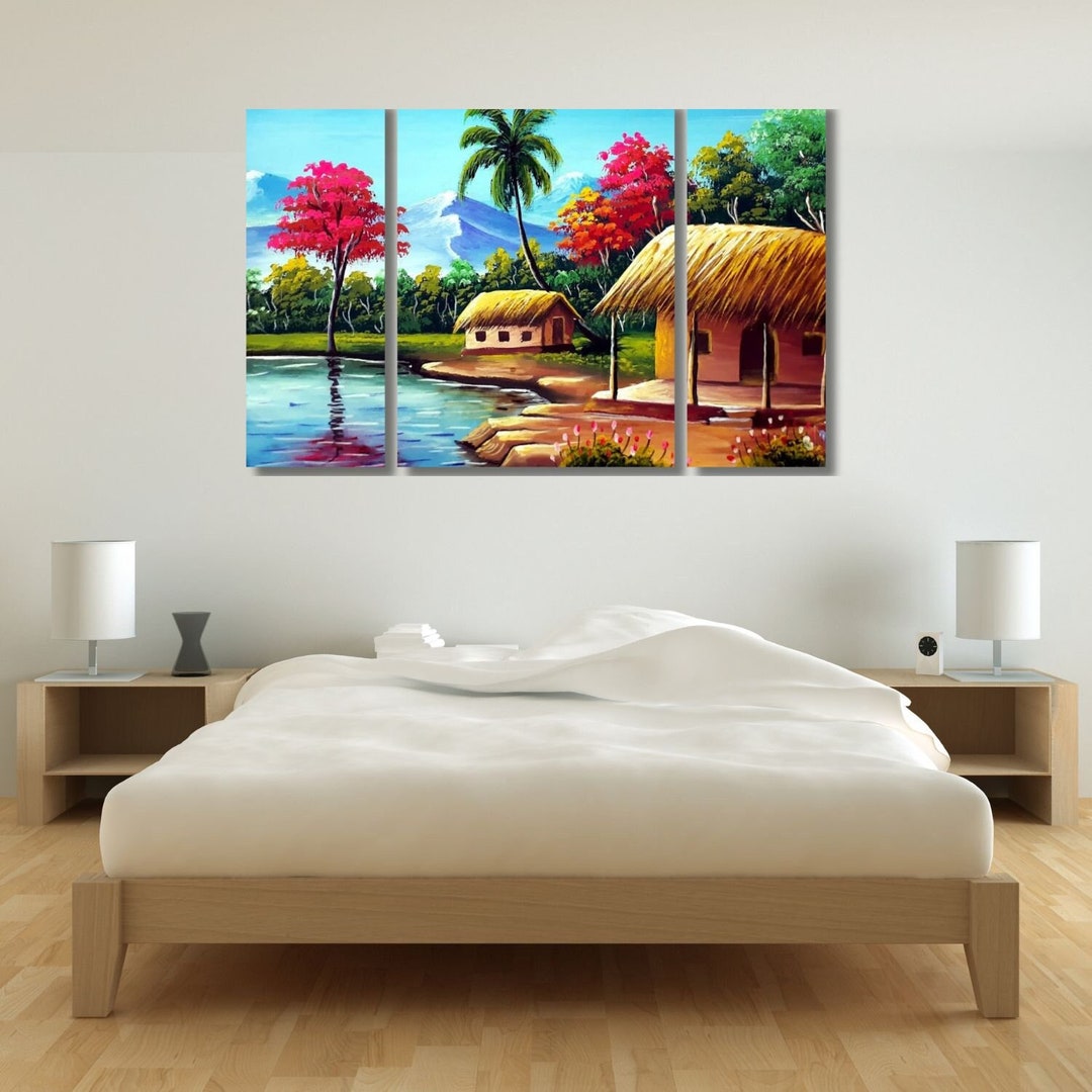 MDF Wooden Laser Cut Wall Art, Indian Village 3 Piece Cutout Panels for ...