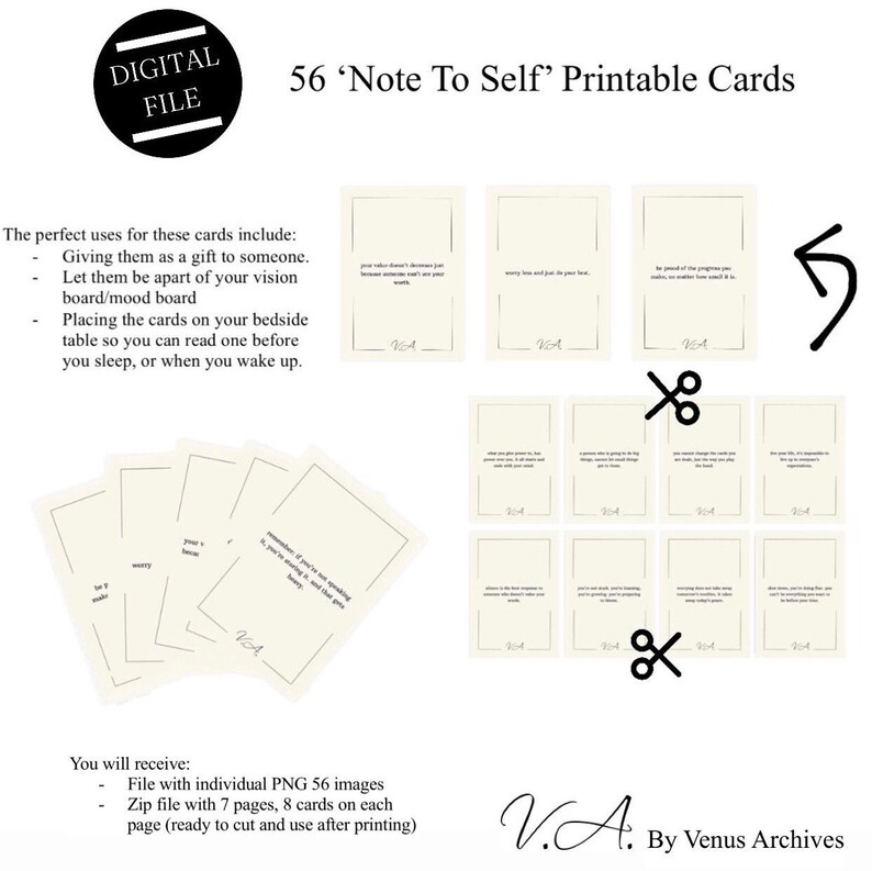 56 'note to Self'/affirmation Cards Digital Download, Daily Reminders ...