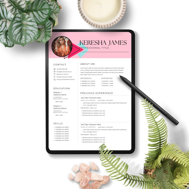 Pink Resume Template INSTANT DOWNLOAD, Professional Resume, Canva ...