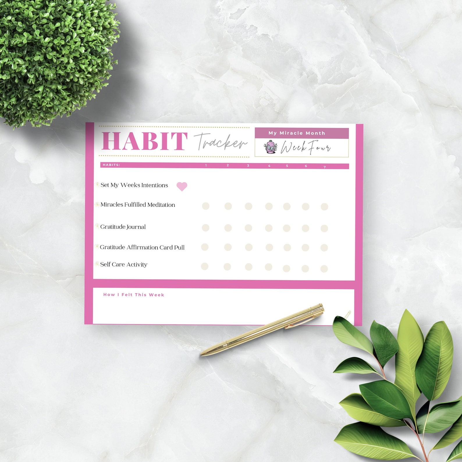 Pink Habit Tracker INSTANT DOWNLOAD 4 Week Printable Tracker, Self Care ...
