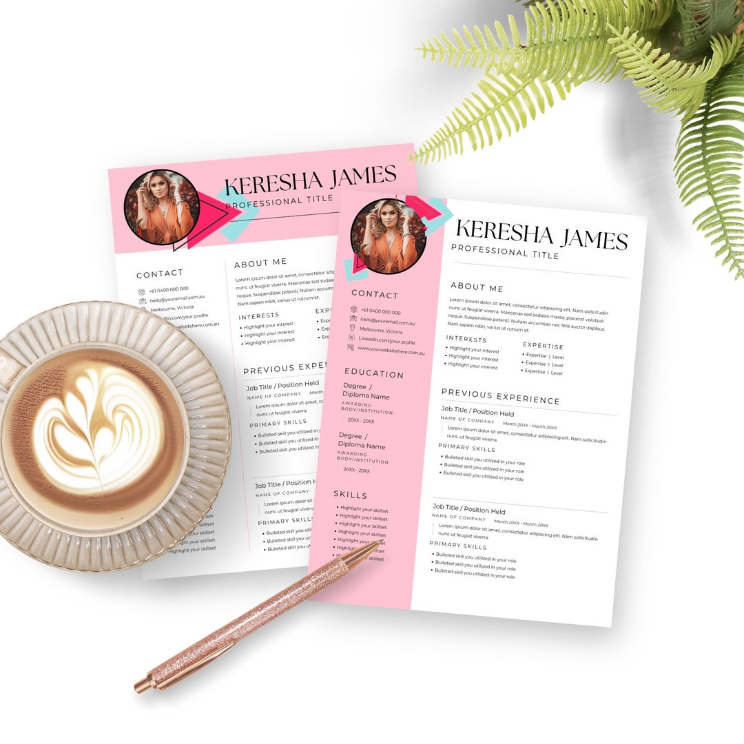 Pink Resume Template INSTANT DOWNLOAD, Professional Resume, Canva ...