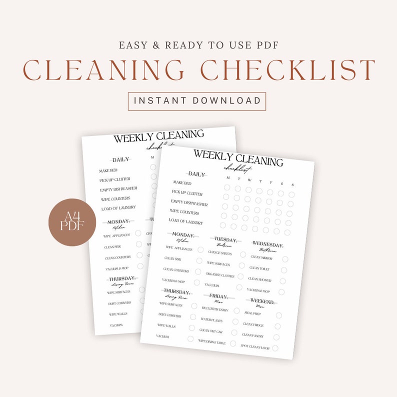 Weekly Cleaning Checklist, Printable Cleaning Plan, Cleaning Schedule ...