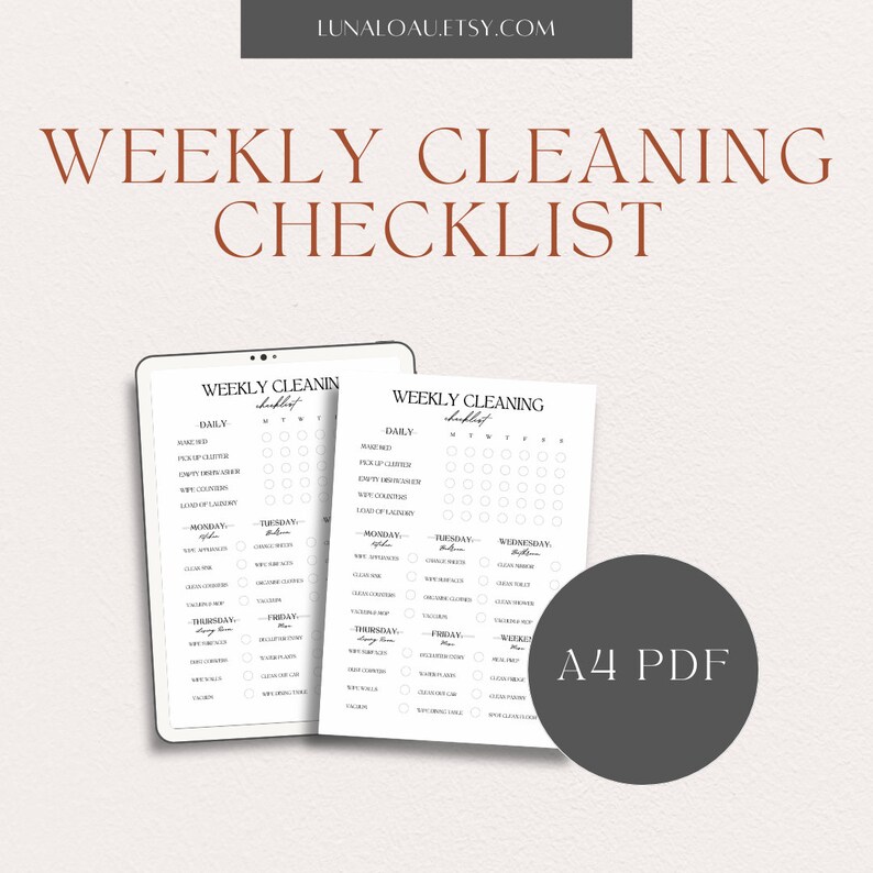 Weekly Cleaning Checklist, Printable Cleaning Plan, Cleaning Schedule ...