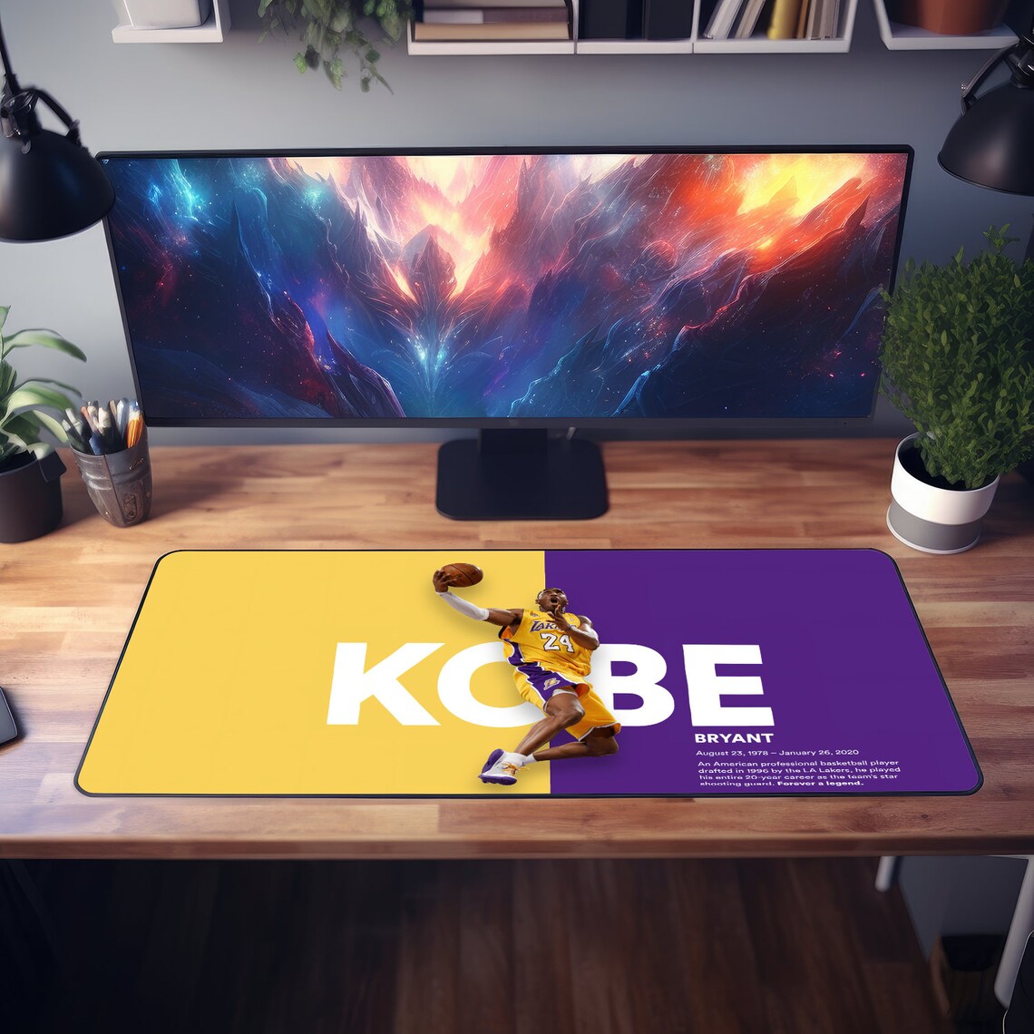 Kobe Bryant Tribute Desk Mat Lakers Colors Dunking Pose NBA Legend ...