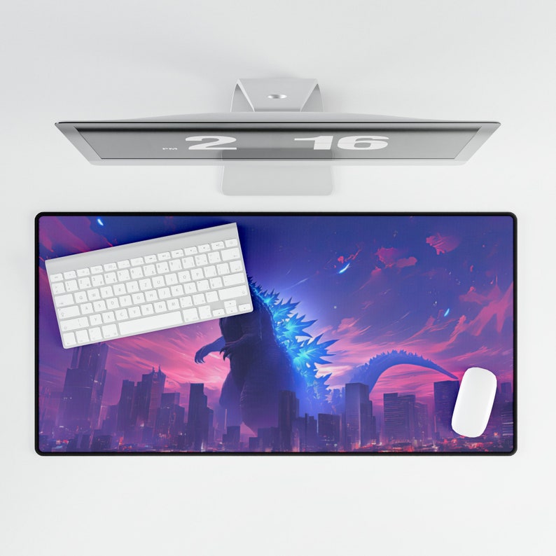 Pastel Godzilla Desk Mat Soft Colors in Tokyo Large Mouse Pad Unique ...