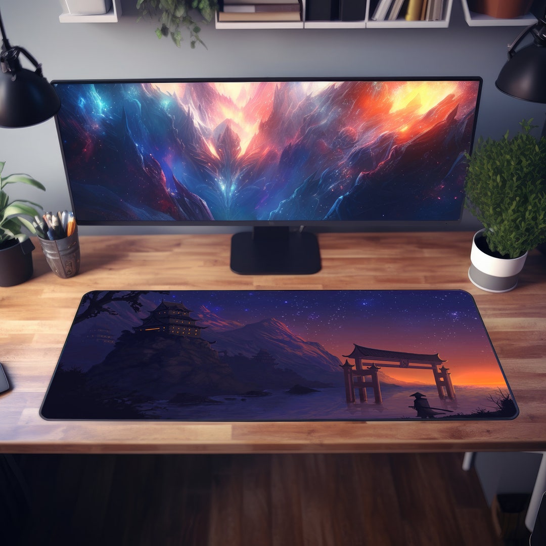 Samurai at Dusk Desk Mat Tranquil Torii & Mountain Castle Traditional ...