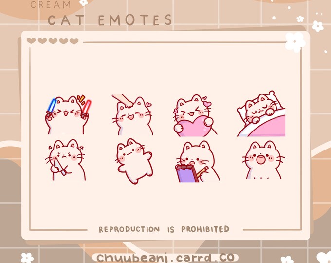 Cute Cream Cat Emote Bundle Twitch Emotes Discord Emotes Pack 8 Youtube ...