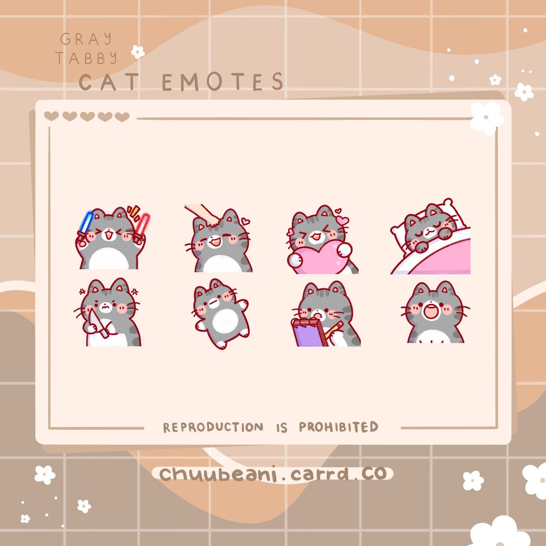 Cute Gray Tabby Cat Emote Bundle | Twitch Emotes | Discord Emotes Pack ...
