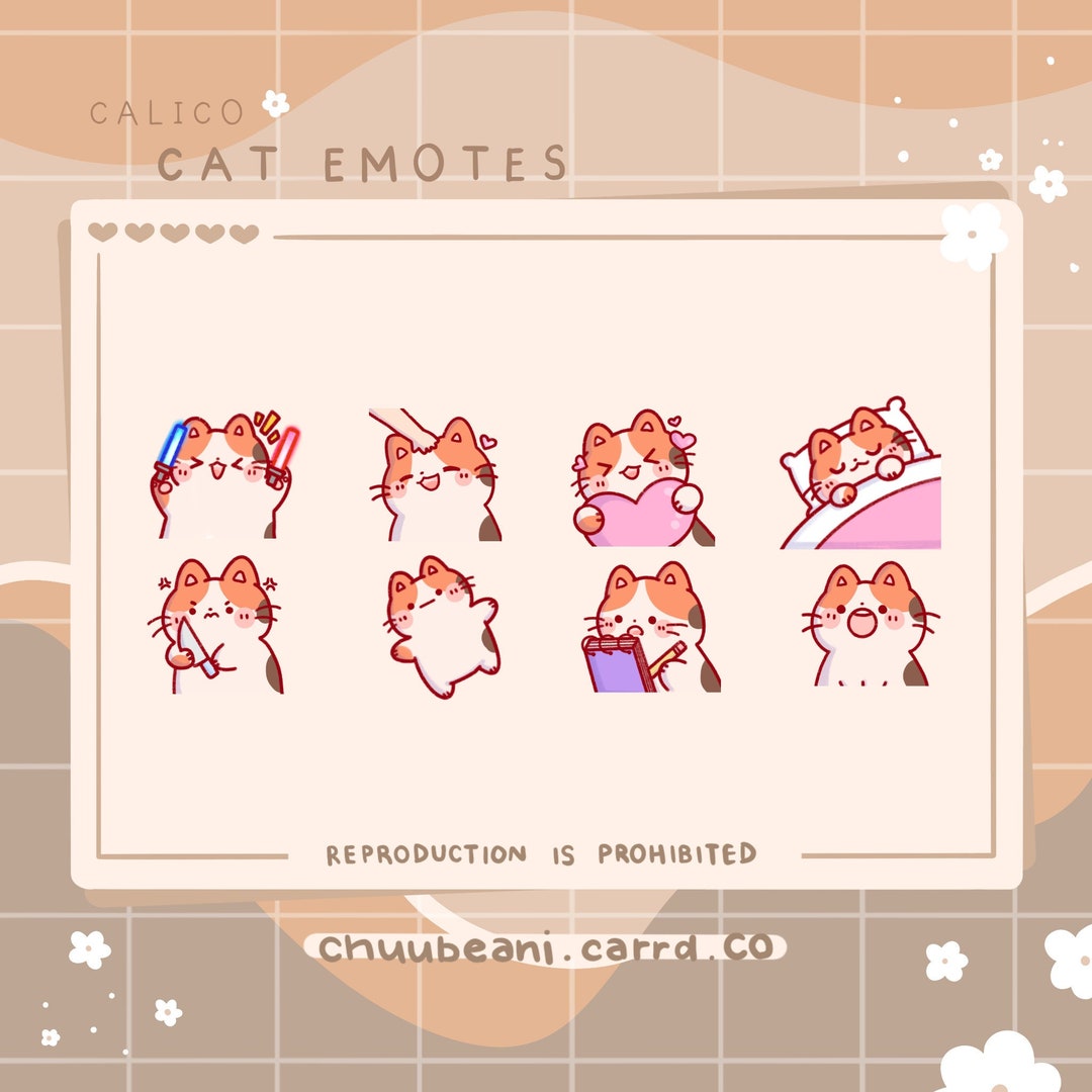 Cute Calico Cat Emote Bundle | Twitch Emotes | Discord Emotes Pack (8 ...