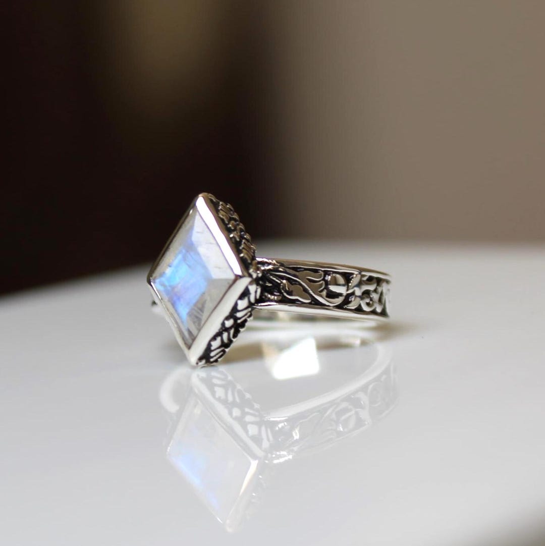 Rhombus Moonstone Ring, Kite Cut Moonstone Ring, Art Deco Moonstone ...