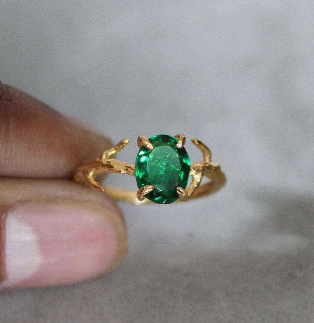 Sterling Silver Tree Branch Ring: Gold Twig, Emerald Stone - Etsy