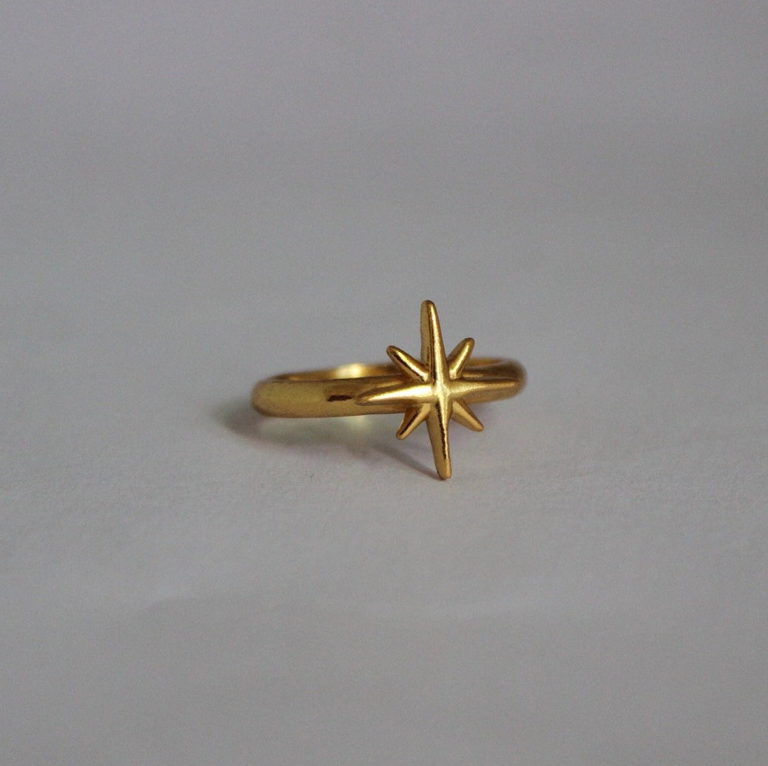 Gold North Star Ring, Nautical Star Ring, Starburst Ring, Polar Star ...