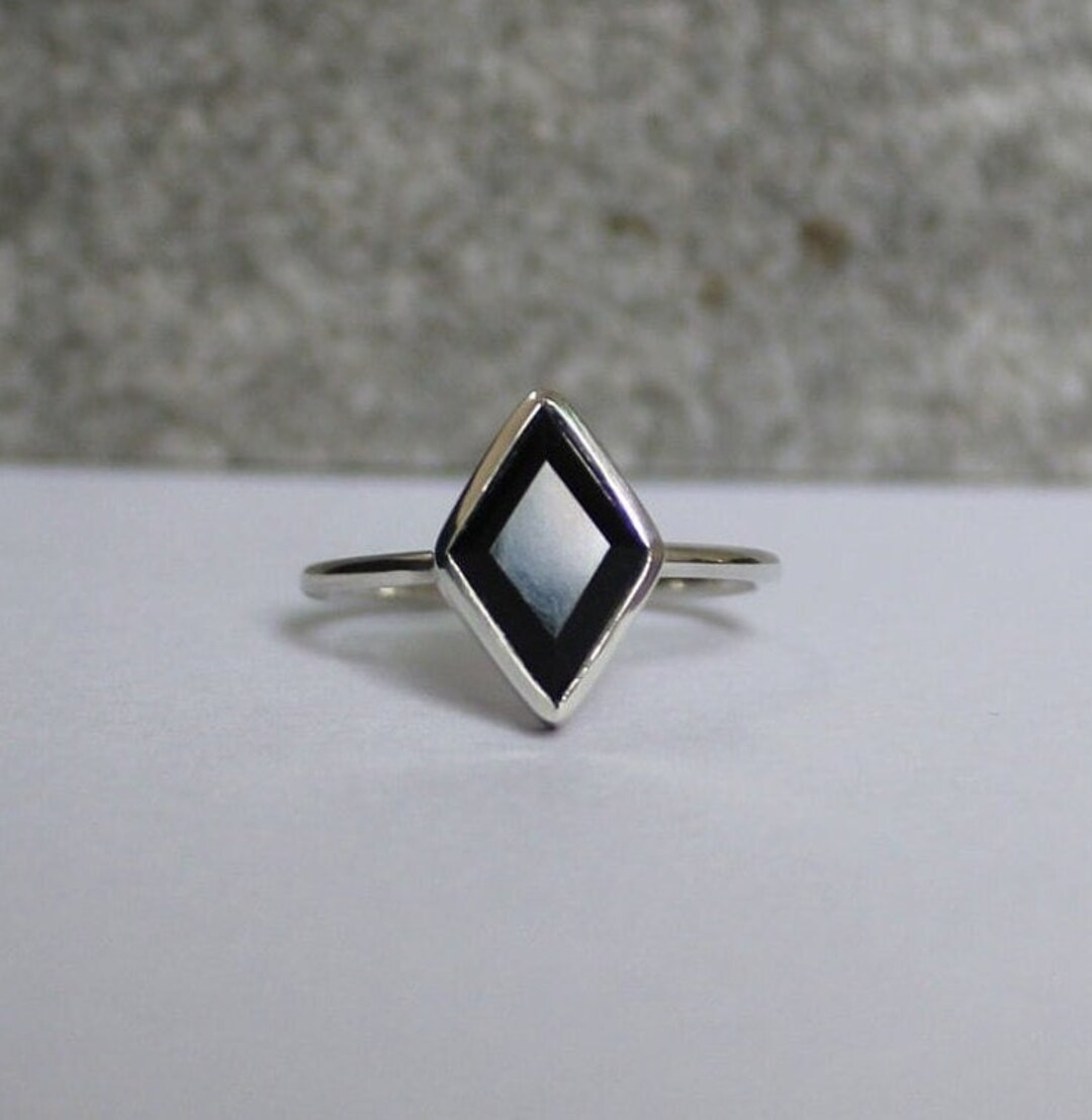 Rhombus Black Onyx Silver Ring, Kite Shape Ring, Rhombus Black Ring ...