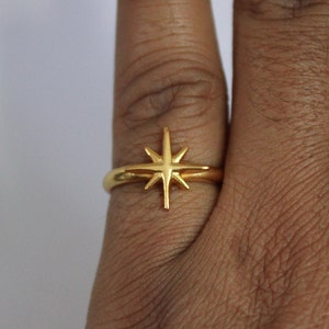 Gold North Star Ring, Nautical Star Ring, Starburst Ring, Polar Star ...