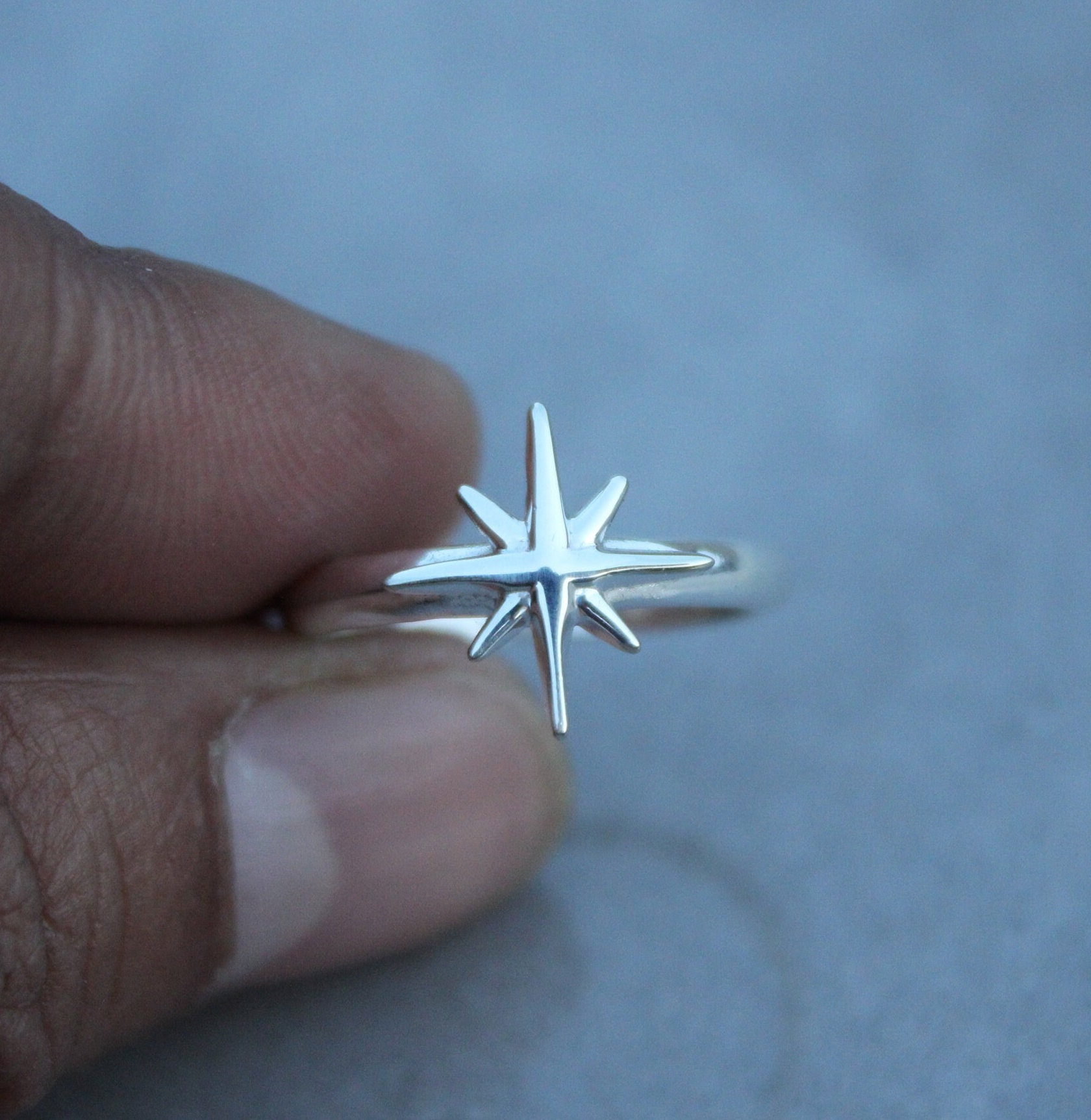 North Star Ring, Starburst Ring, Pole Star Ring, Dainty Star Ring, Celestial Star Jewelry ...