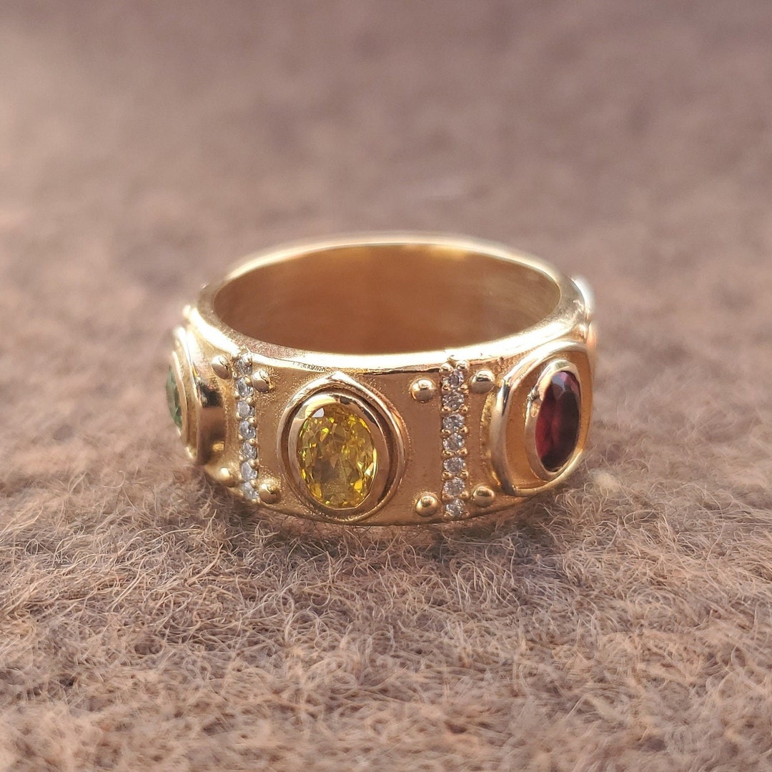 Sterling Silver Infinity Stone Ring: Gold Thanos Inspired Band - Etsy