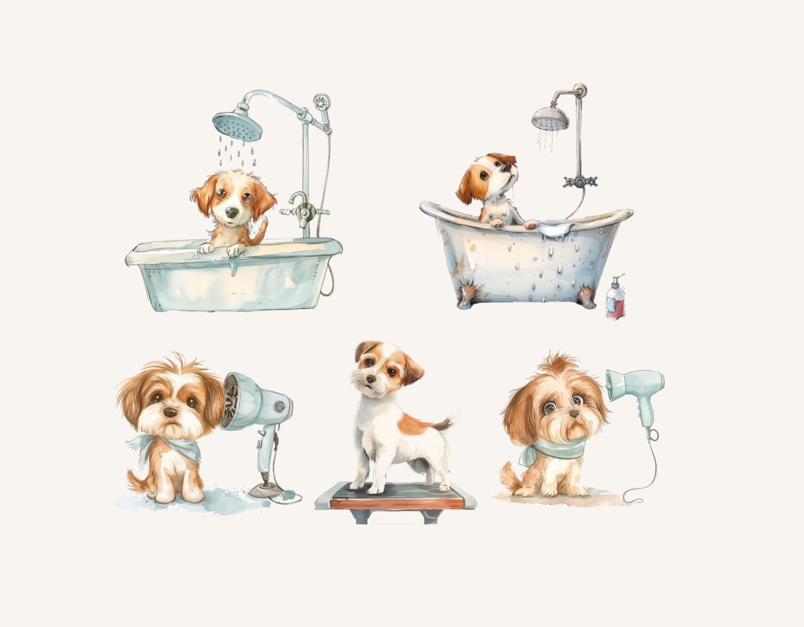 Dog Grooming Clipart Set, Dog Grooming Parlour Watercolor Clipart ...