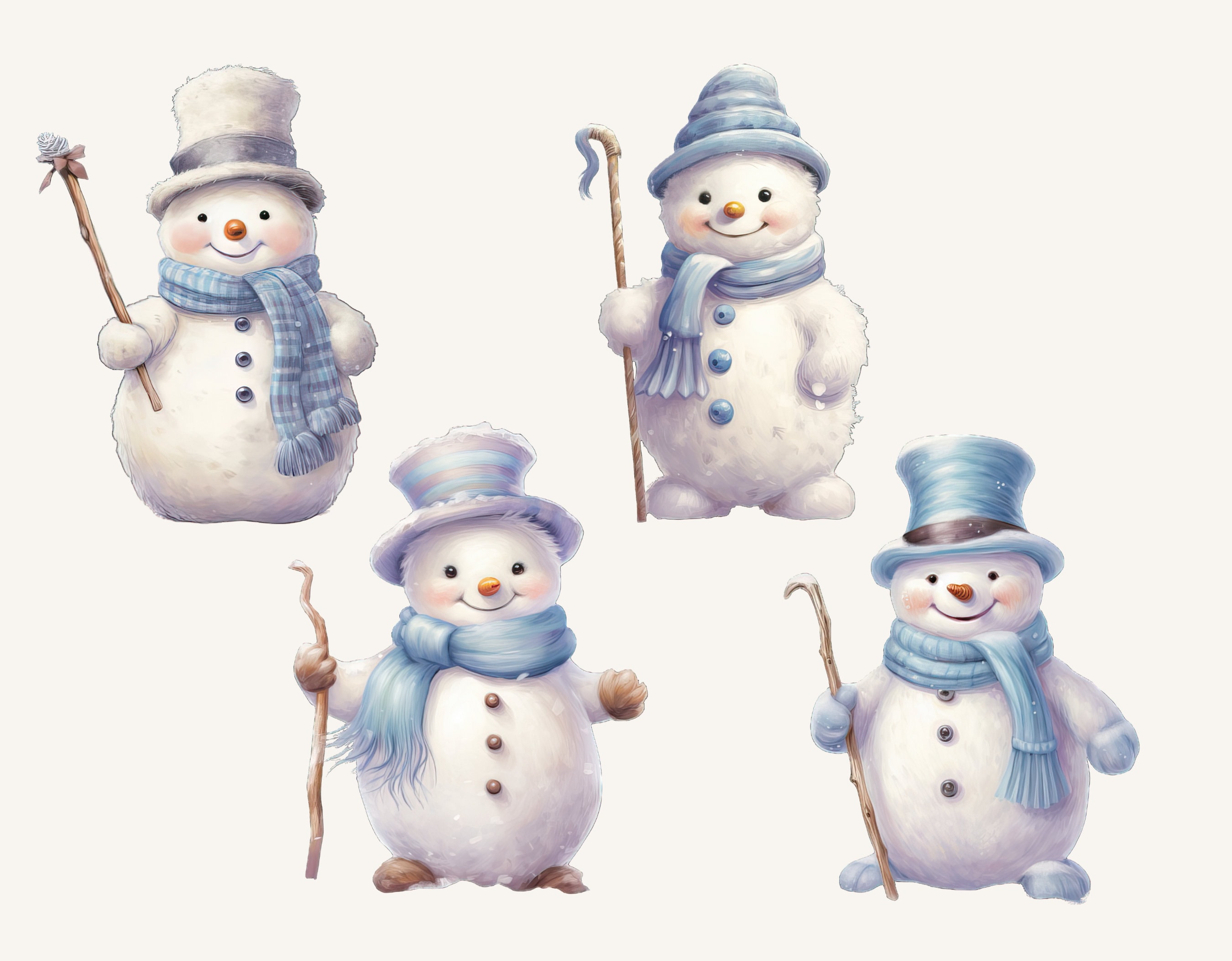 Cute Snowman Clipart, Snowmen Pastel Pink, Blue, Sage, Beige Png Images ...