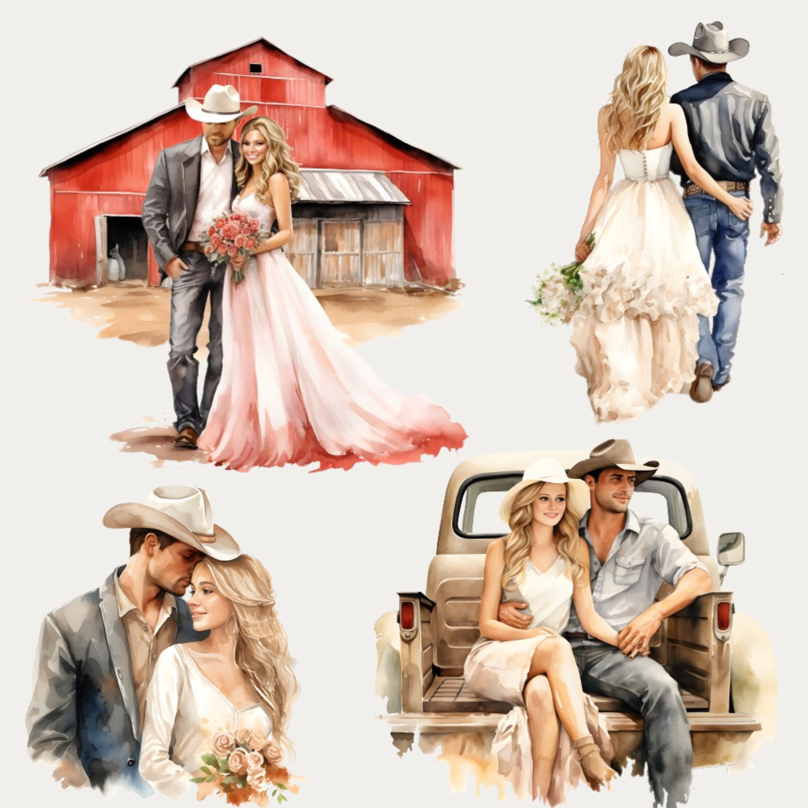 Western Bride & Groom Clipart for Wedding Stationery, Wedding ...
