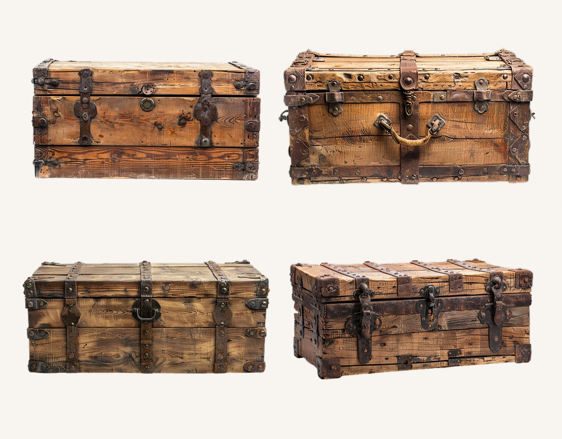 Wooden Trunk Clipart, Wooden Chest, Vintage Trunk Clipart Png, Rustic ...