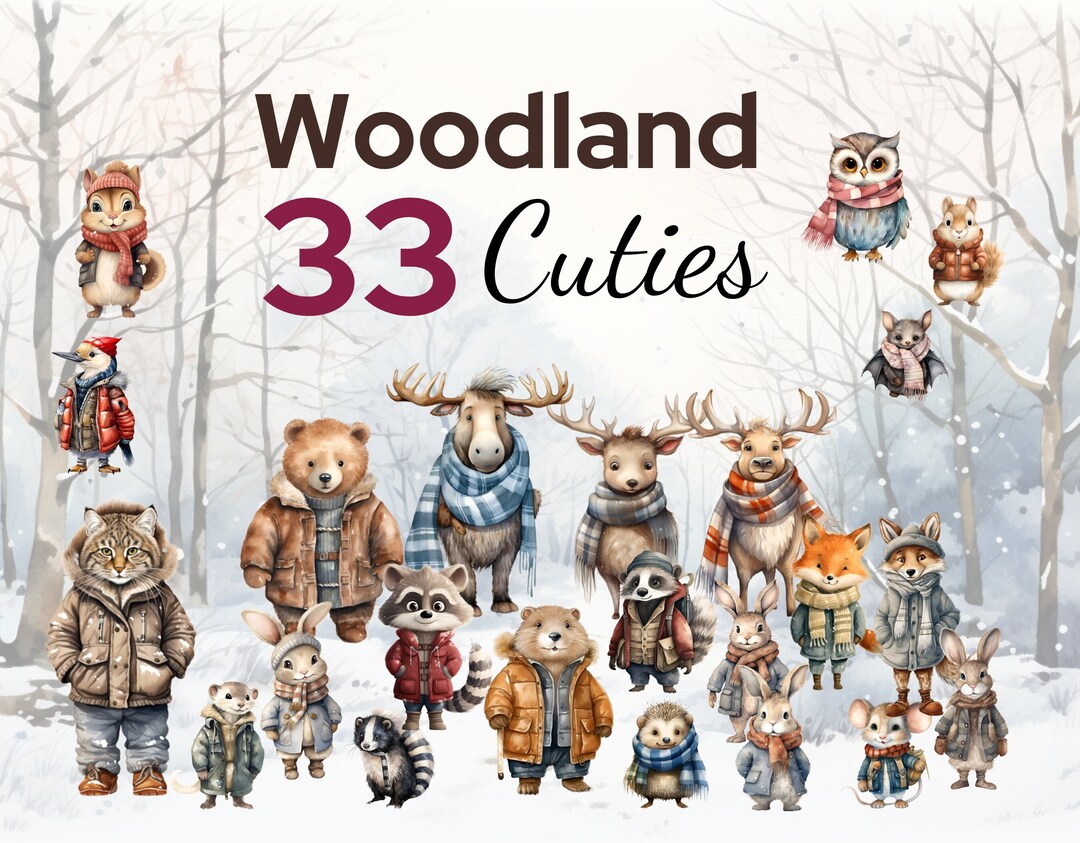 Woodland Animal Clipart Winter Cuties Bundle INSTANT DOWNLOADS Png ...