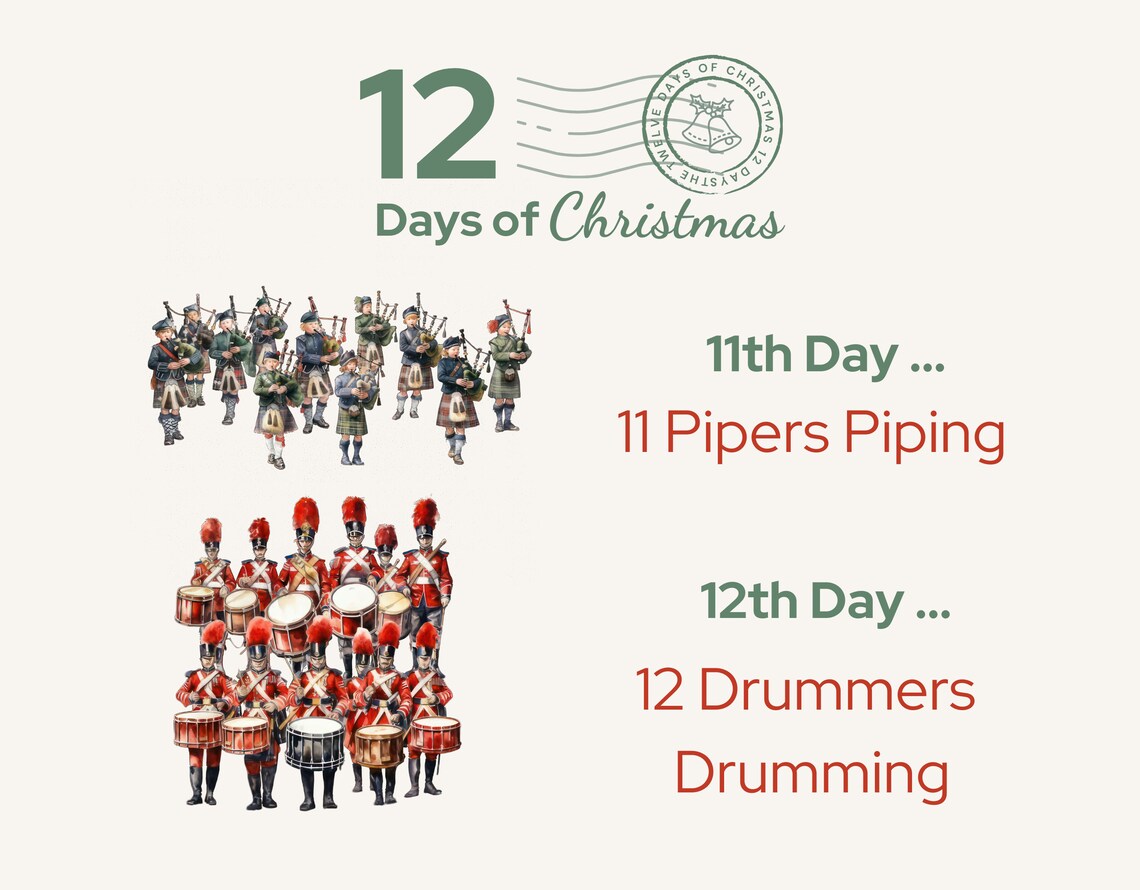 12 Days of Christmas Clipart Pack, Holiday Clip Art, Xmas Clipart ...