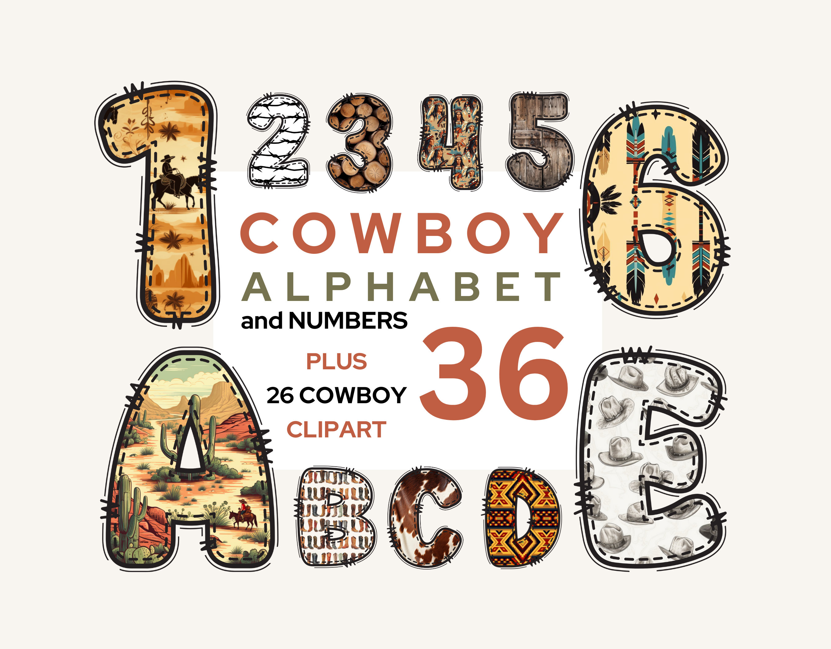 Cowboy Doodle Letters Inc Clipart BONUS Pack, Cowboy Alphabet/numbers ...