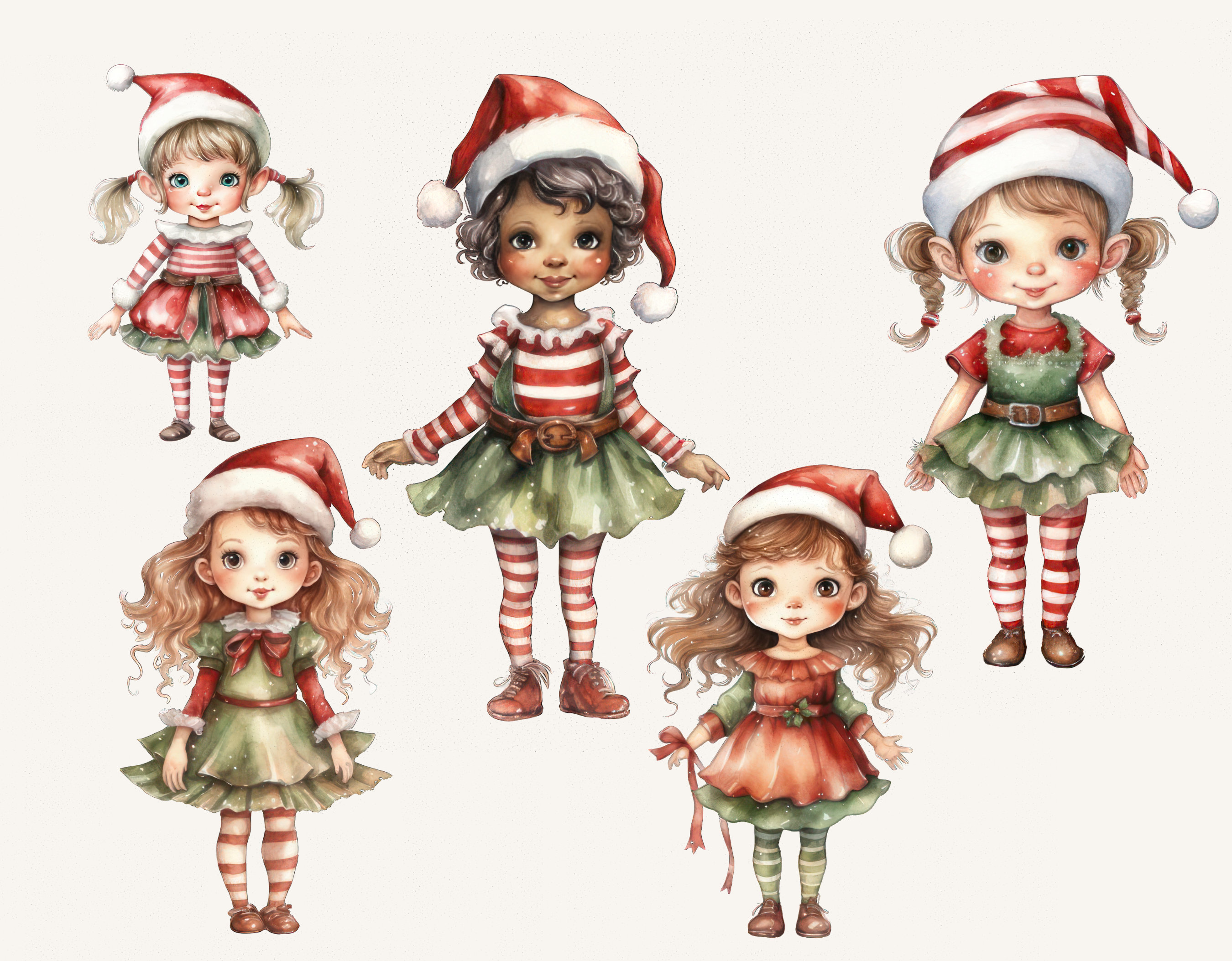 Girl Elves Clipart Cute Christmas Elf Bundle of 20 Png's INSTANT ...