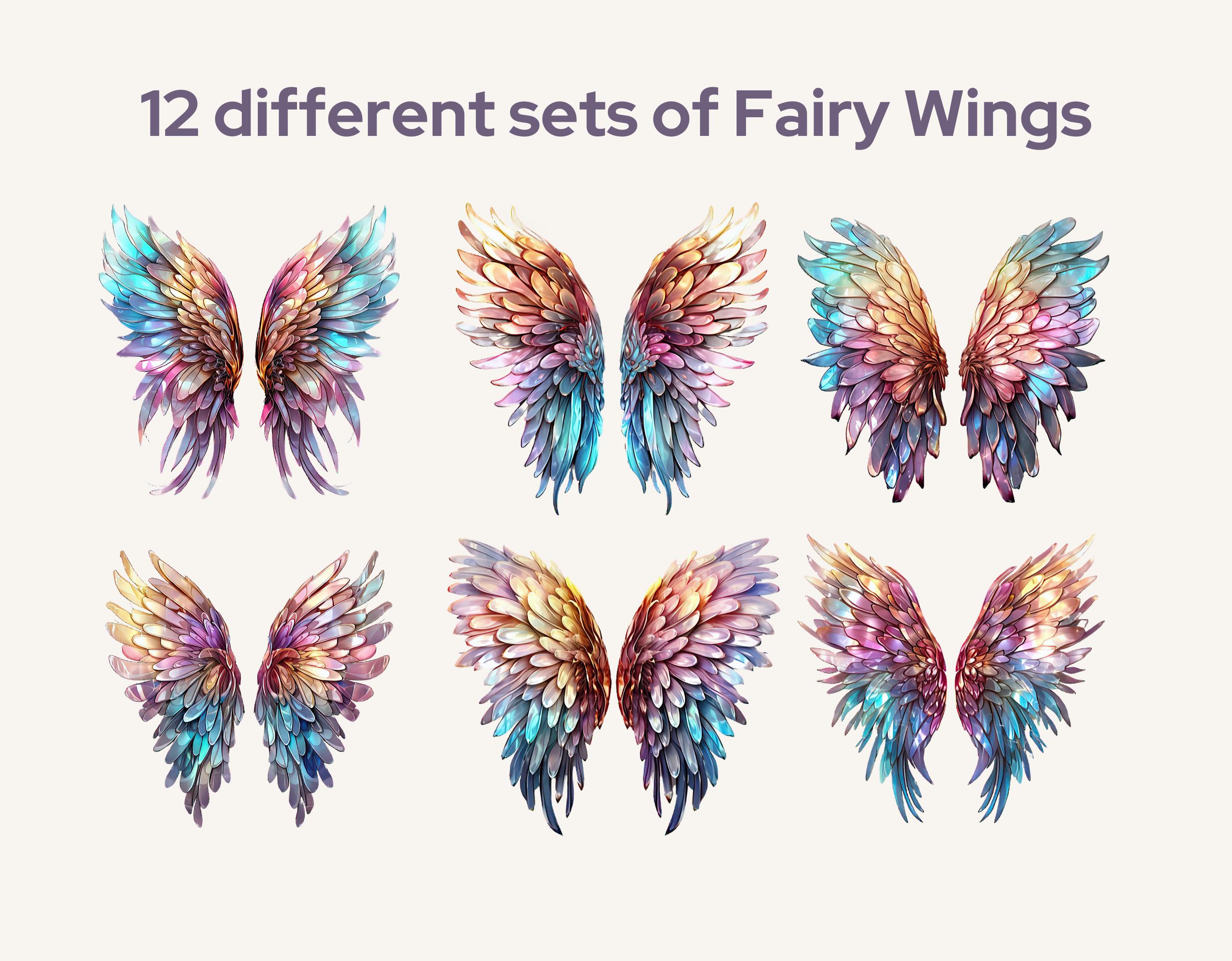 Magical Fairy Wings Clipart, Watercolor Angel Wing Clip Art, Pastel ...
