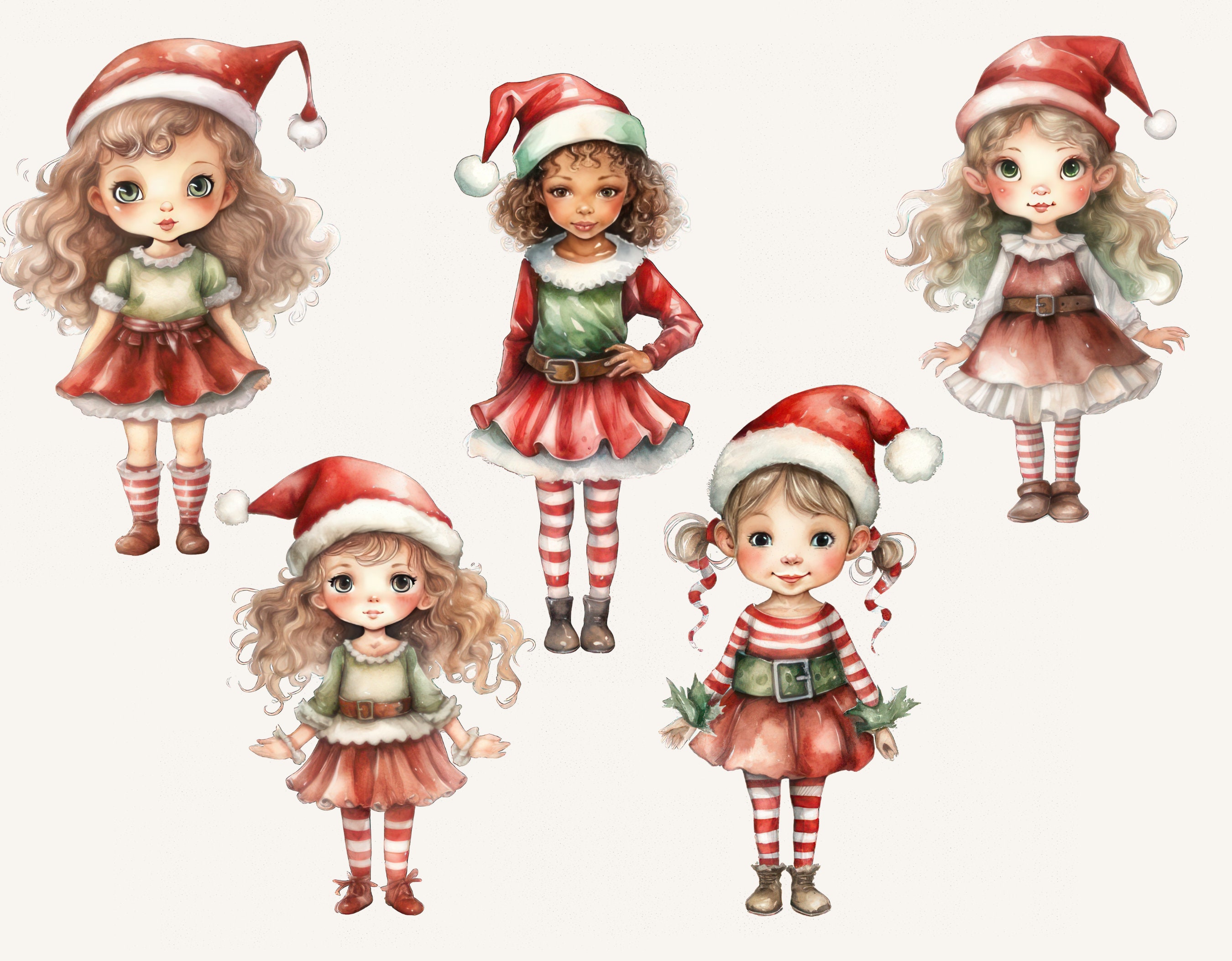 Girl Elves Clipart Cute Christmas Elf Bundle of 20 Png's INSTANT ...