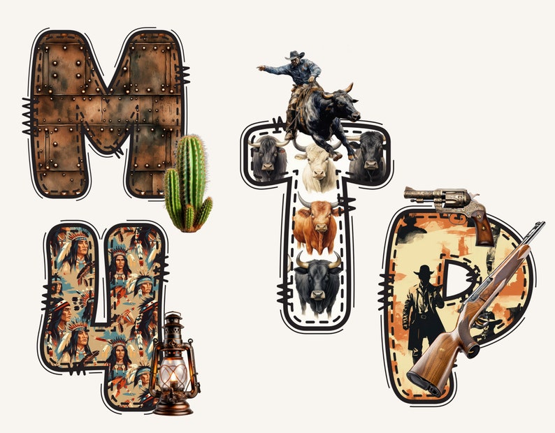 Cowboy Doodle Letters Inc Clipart BONUS Pack, Cowboy Alphabet/numbers ...